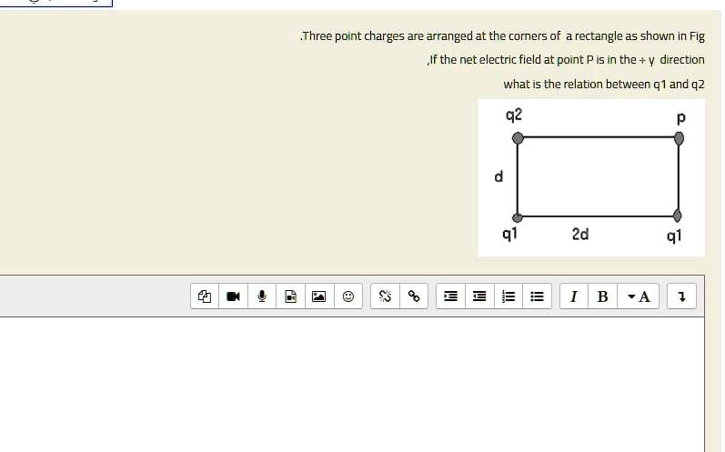 Three point charges are arranged at the corners of a rectangle as shown ...