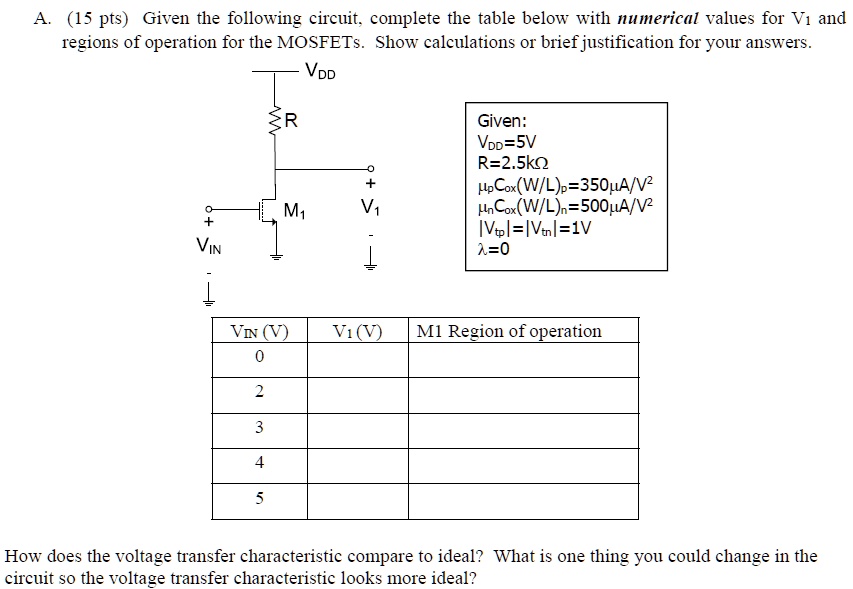SOLVED: Given the following circuit, complete the table below with ...