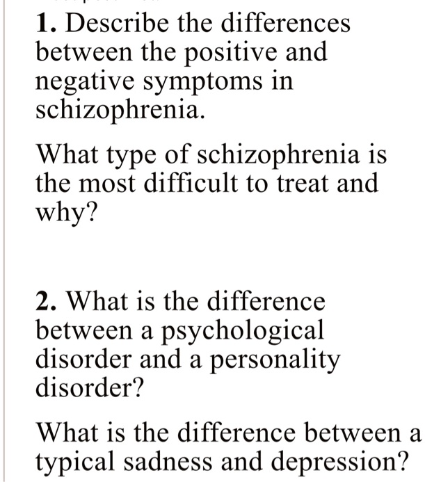 SOLVED: 1. Describe the differences between the positive and negative symptoms in schizophrenia ...