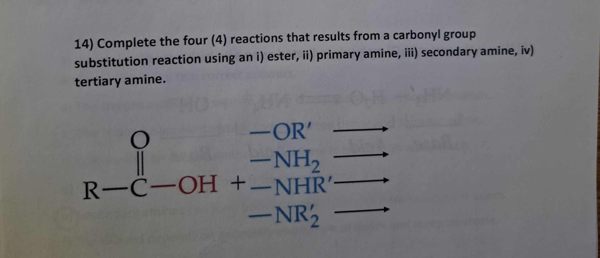 14 complete the four 4 reactions that results from a carbonyl group ...