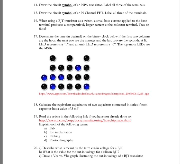 SOLVED: 14. Draw the circuit symbol of an NPN transistor. Label all ...