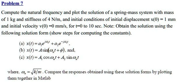 solve correctly problem 7 compute the natural frequency and plot the solution of a spring mass ...