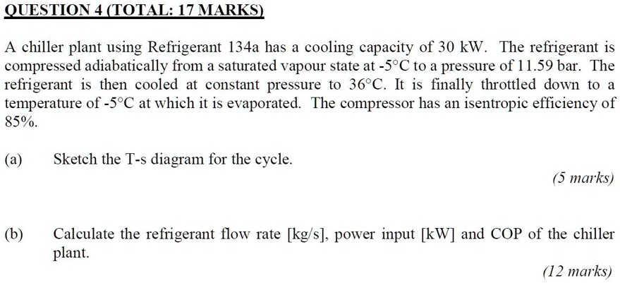 SOLVED: QUESTION 4 (TOTAL: 17 MARKS) A chiller plant using Refrigerant ... SOLVED: QUESTION 4 (TOTAL: 17 MARKS) A chiller plant using Refrigerant ...