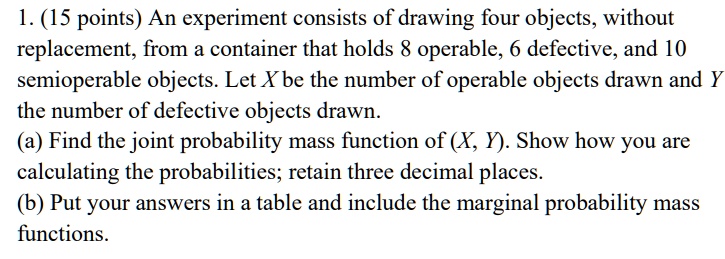 SOLVED: 1. (15 points) An experiment consists of drawing four objects ...