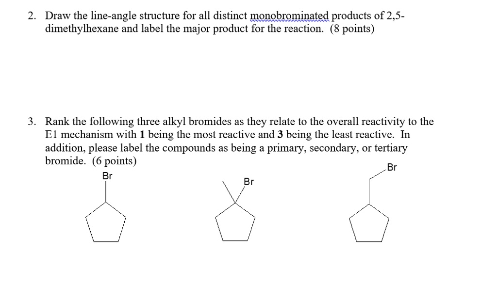 draw the line angle structure for all distinct monobrominated products ...