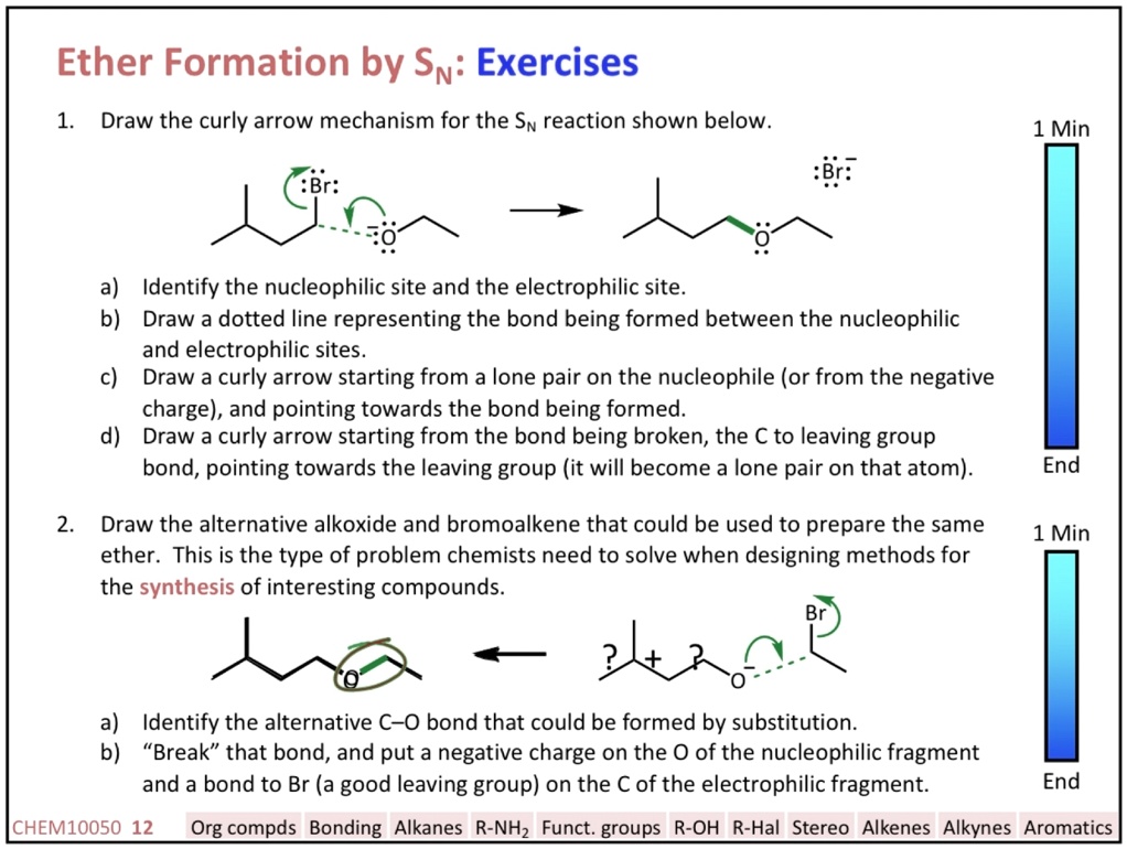 Ether Formation by SN: Exercises Draw the curly arrow mechanism for the ...