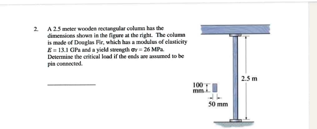 2. A 2.5 meter wooden rectangular column has the dimensions shown in ...