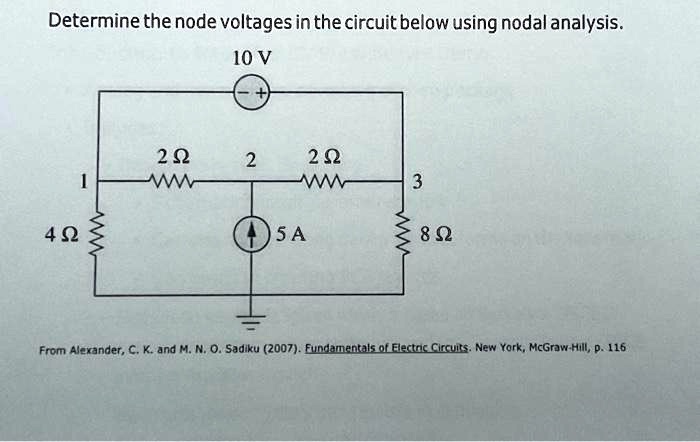 SOLVED: Determine the node voltages in the circuit below using nodal analysis. 10 V 4Ω 1 2Ω www ...