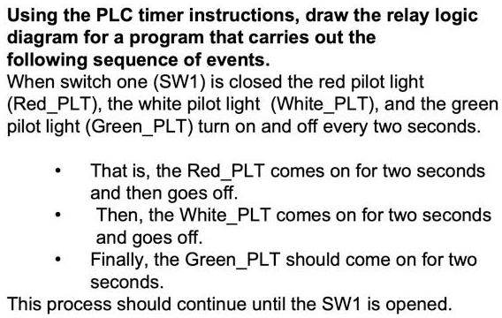 SOLVED: Using the PLC timer instructions, draw the relay logic diagram ...