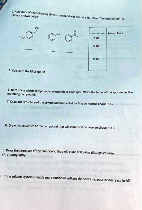 plate is shown below solvent front a c acalculate the rf of spot b ...