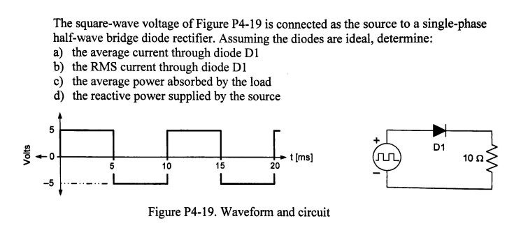 SOLVED: The square-wave voltage of Figure P4-19 is connected as the source to single-phase half ...