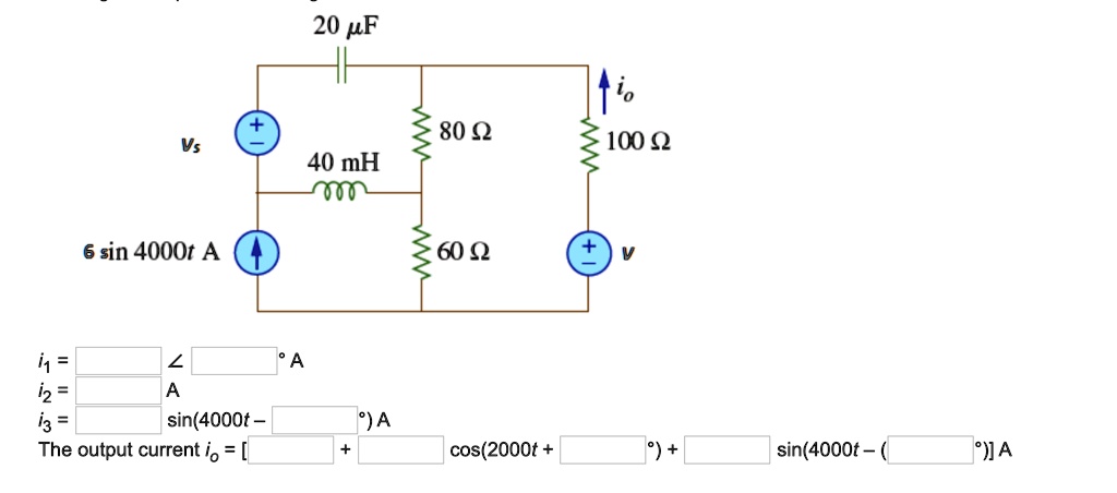 SOLVED: Find the output current io in the circuit given below using superposition, where vs ...