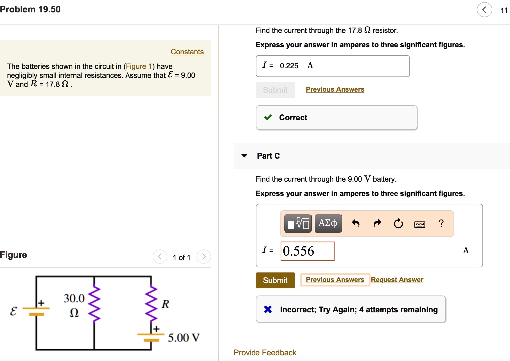 Solved Problem 19 50 Find The Current Through The 17 8 2 Resistor Express Your Answer In