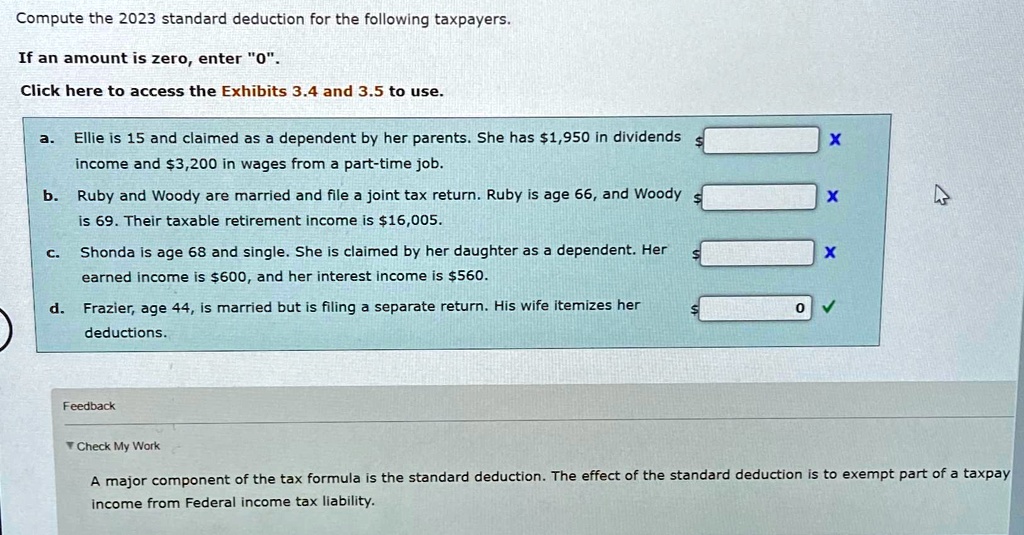 SOLVED: Compute the 2023 standard deduction for the following taxpayers ...
