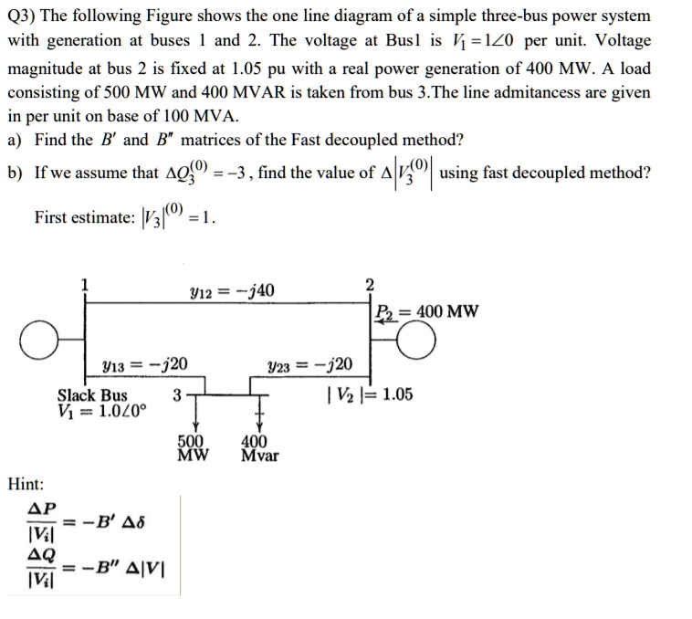 SOLVED: Q3) The following figure shows the one-line diagram of a simple three-bus power system ...