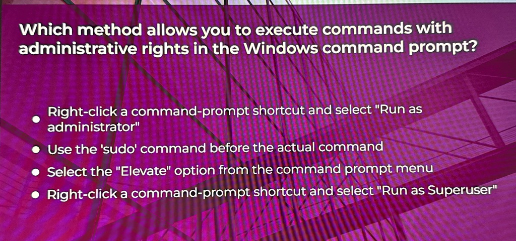 Which method allows you to execute commands with administrative rights in the Windows command ...