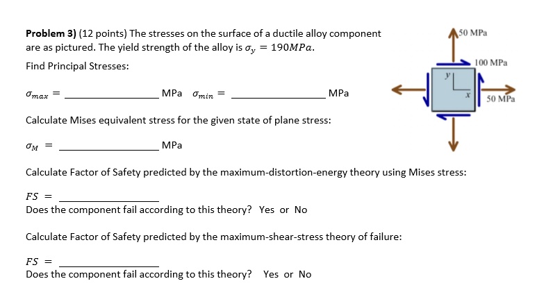 SOLVED: Problem 3)(12points)The stresses on the surface of a ductile alloy component are as ...