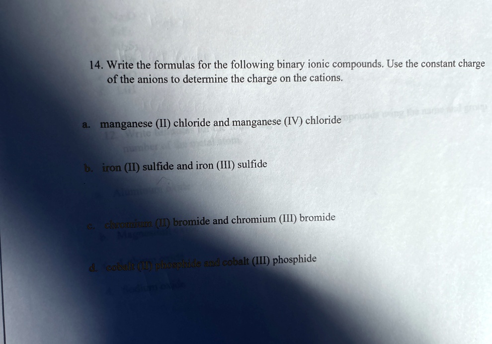 14 write the formulas for the following binary ionic compounds use the ...