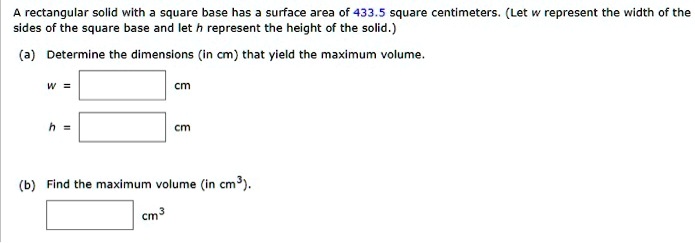 rectangular solid with square base has surface area of 433 square ...