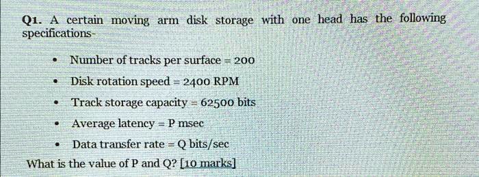 Q1. A certain moving arm disk storage with one head has the following ...