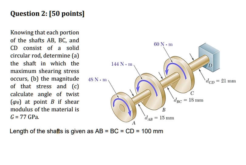SOLVED: Question 2: [50 points] Knowing that each portion of the shafts ...