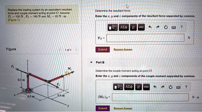Replace the loading system by an equivalent resultant force and couple ...