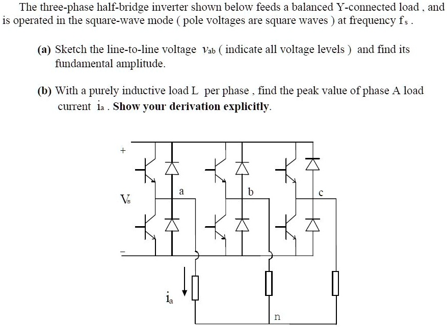 The three-phase half-bridge inverter shown below feeds a balanced Y ...