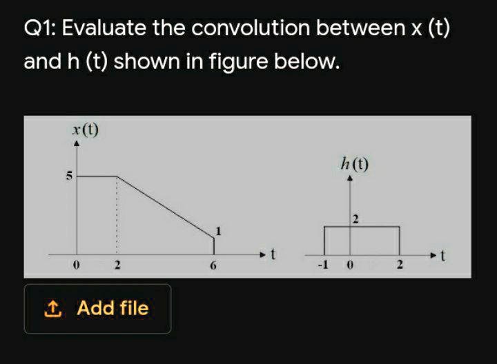 SOLVED: Q1: Evaluate the convolution between x (t) and h (t) shown in figure below: r(t) h(t ...