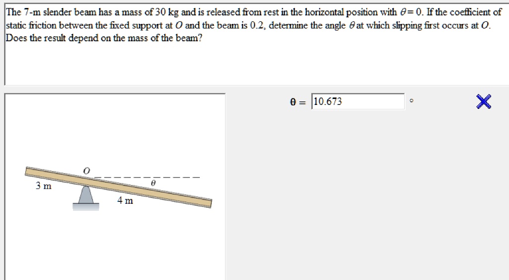 SOLVED: The 7-m slender beam has a mass of 30 kg and is released from rest in the horizontal ...