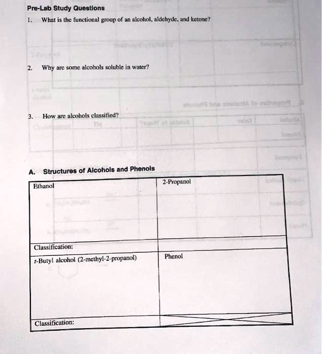 Pre-Lab Study Questions: 1. What is the functional group of an alcohol ...