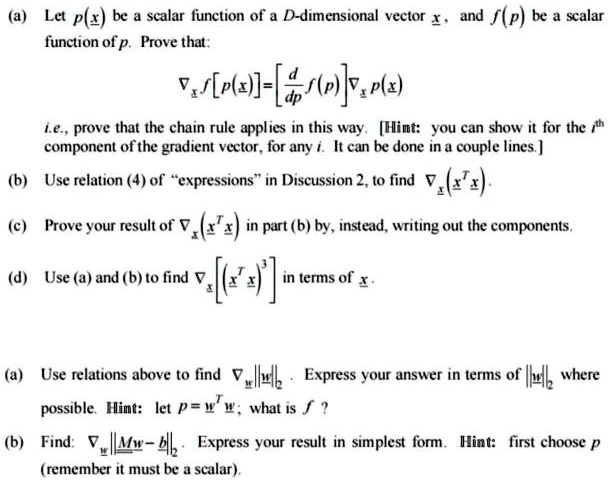 SOLVED: (a) Let p(x) be a scalar function of a D-dimensional vector x, and let f(p) be a scalar ...