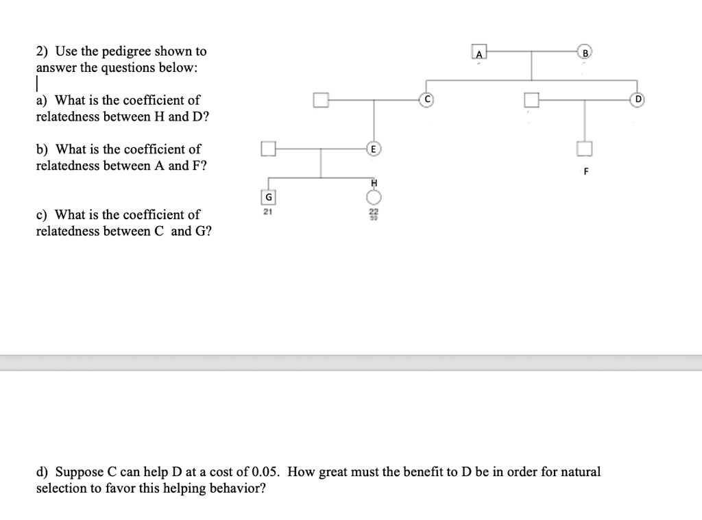 SOLVED: 2) Use the pedigree shown to answer the questions below: a ...