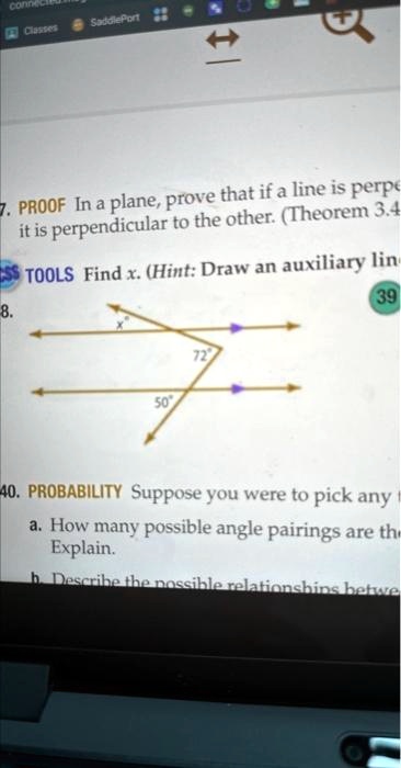7. PROOF In a plane, prove that if a line is perpendicular to one of ...