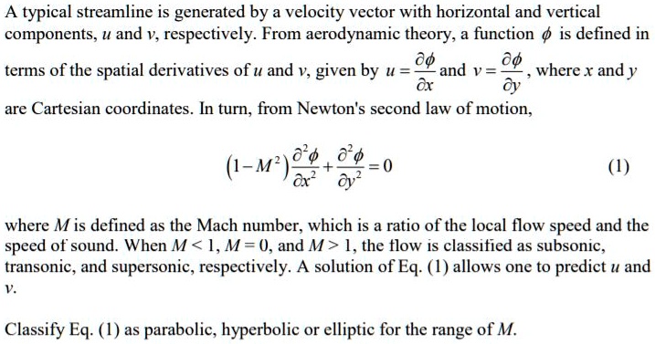 SOLVED: A typical streamline is generated by a velocity vector with ...