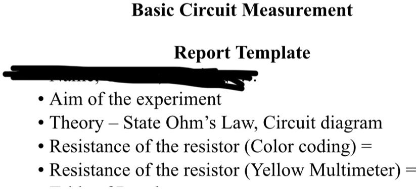 SOLVED: "Basic Circuit Measurement Report Template Aim of the ...