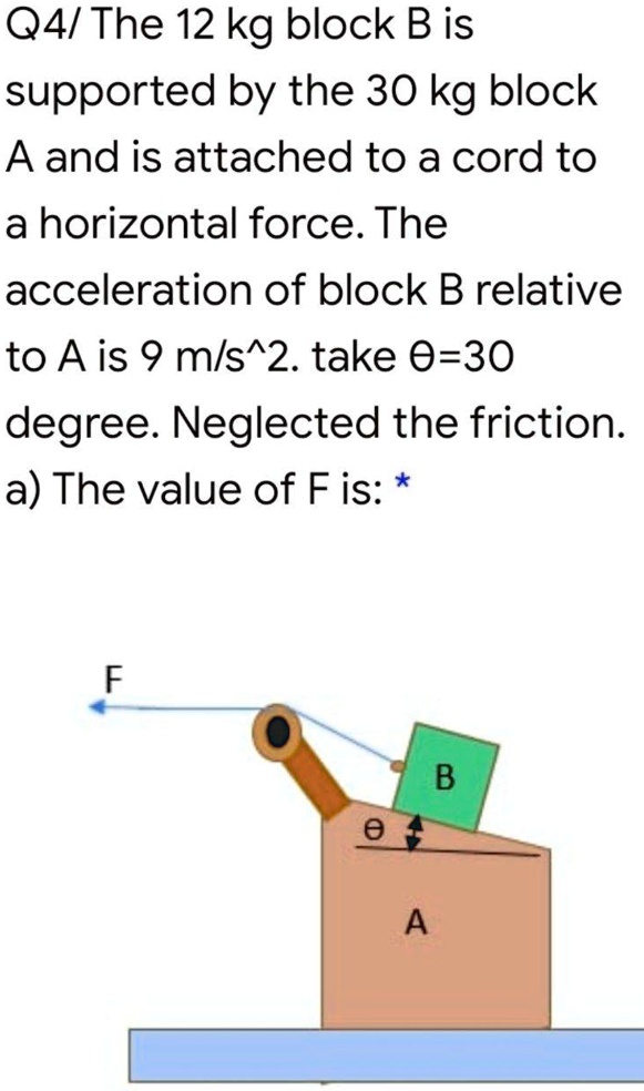 SOLVED: Q4/ The 12 kg block B is supported by the 30 kg block A and is attached to a cord to a ...