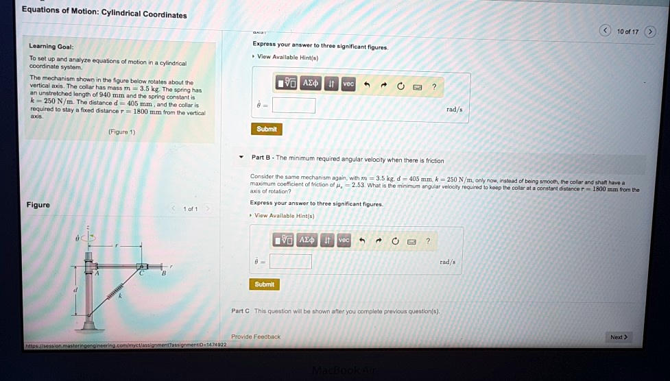 SOLVED: Equations of Motion in Cylindrical Coordinates Learning Goal ...