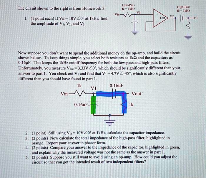 SOLVED: Texts: Low-Pass fc=1kHz V Vin- The circuit shown to the right is from Homework 3. High ...