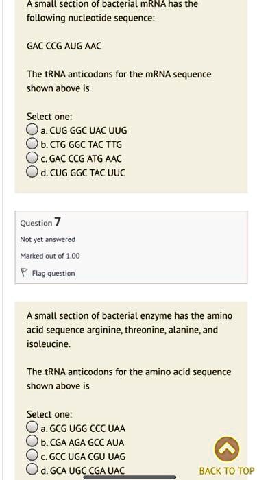 A small section of bacterial mRNA has the following nucleotide sequence ...