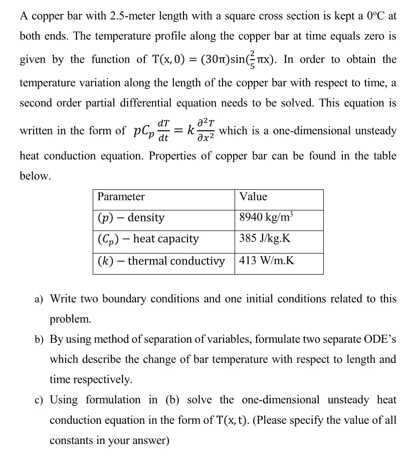 A copper bar with 2.5-meter length with a square cross section is kept ...