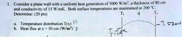1. Consider a plane wall with a uniform heat generation of 5000 W/m^3 ...