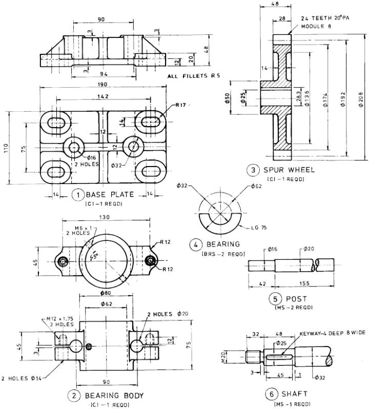 SOLVED: Mechanical Drawing - Details of an Adjustable Bearing Below are ...