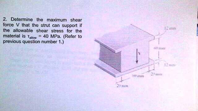 SOLVED: 2. Determine the maximum shear force V that the strut can ...