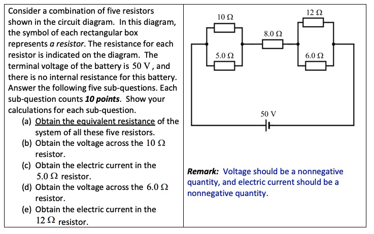 SOLVED: Consider a combination of five resistors (12 Ω, 10 Ω) shown in ...