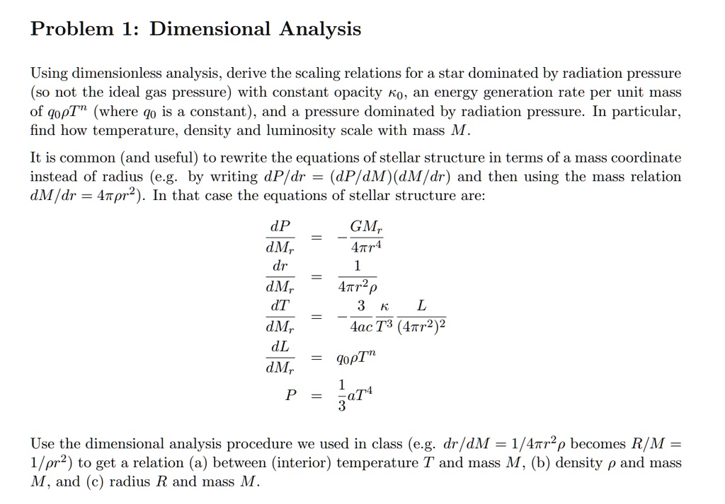 SOLVED: Problem 1: Dimensional Analysis Using dimensionless analysis, derive the scaling ...