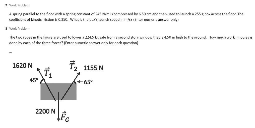SOLVED: Work Problem A spring parallel to the floor with spring ...