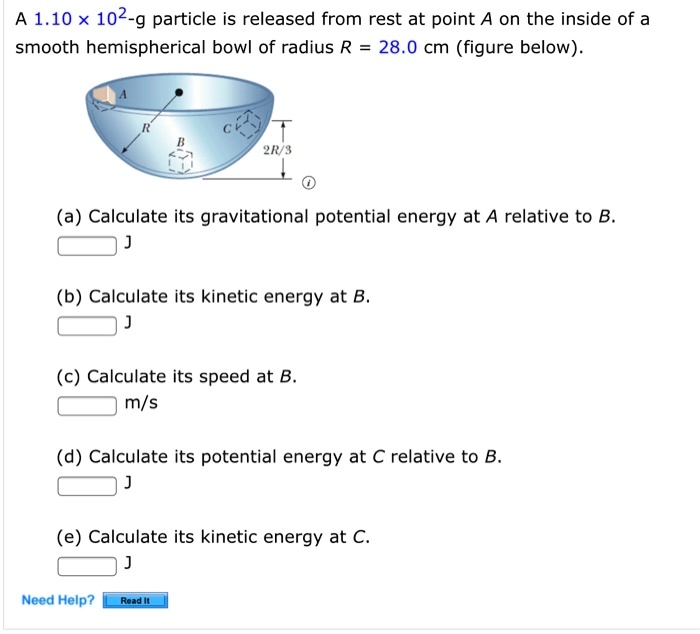 SOLVED: A 1.10 x 10^2-g particle is released from rest at point A on the inside of a smooth ...