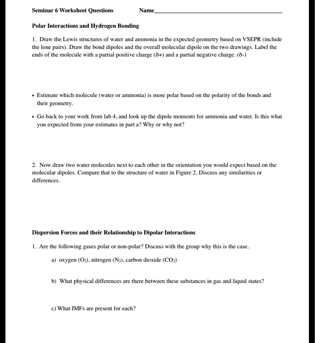 SOLVED: Seminar Worksheet Questions Name Polar Interactions and ...