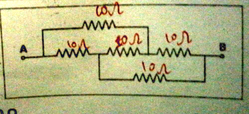 SOLVED: In the network shown, each resistance is 10 ohms. The ...