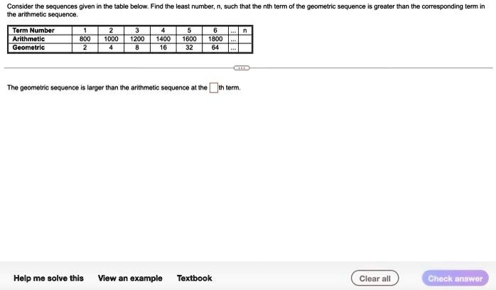 SOLVED: Consider the sequences given in the table below. Find the least number, n, such that the ...
